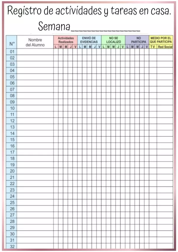 Registro de actividades y tareas en casa. | profe.social